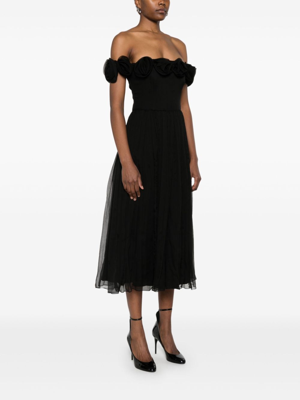 NISSA NISSA Floral-Appliqué Midi Dress
