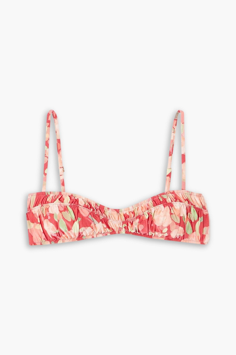 Peony Swimwear Floral-Print Stretch-Econyl® Bikini Top In Crimson