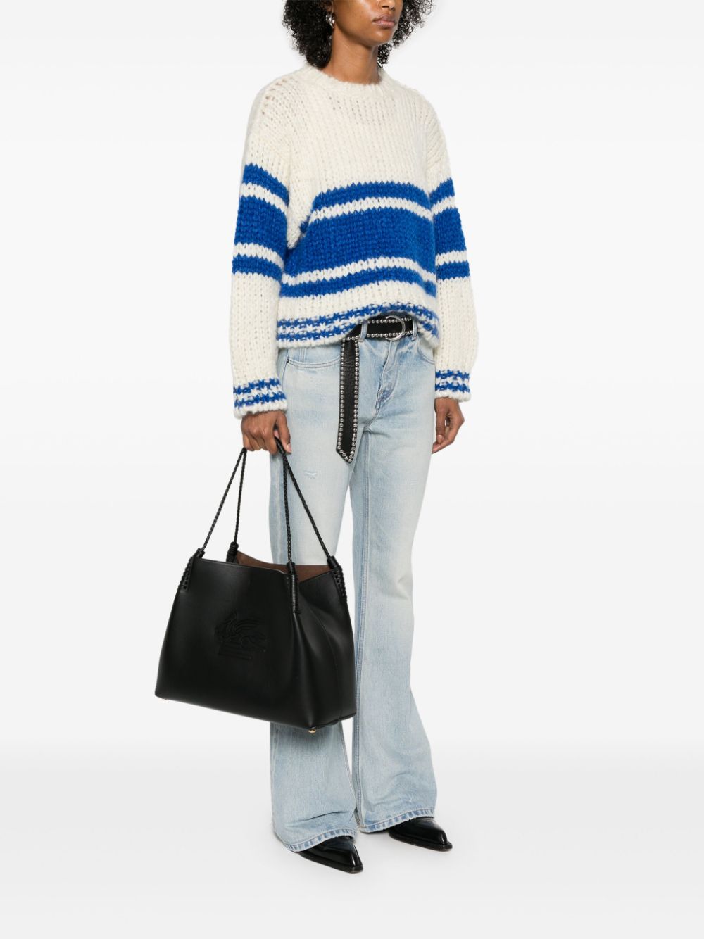 ETRO ETRO Large Leather Tote Bag with Monogram and Pegaso Symbol