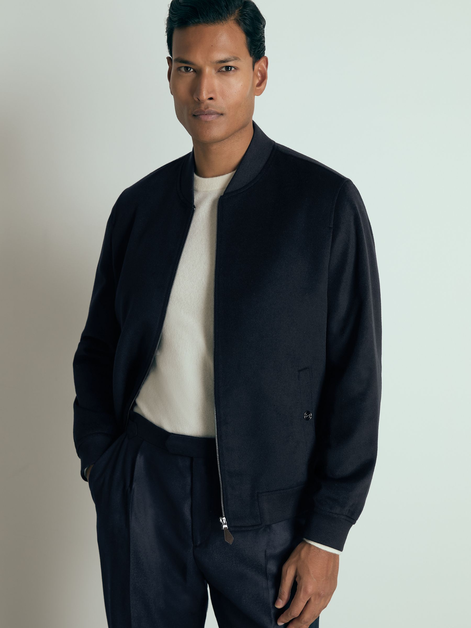 Reiss Guardia Cashmere Bomber Jacket In Navy 42% Off Editorialist