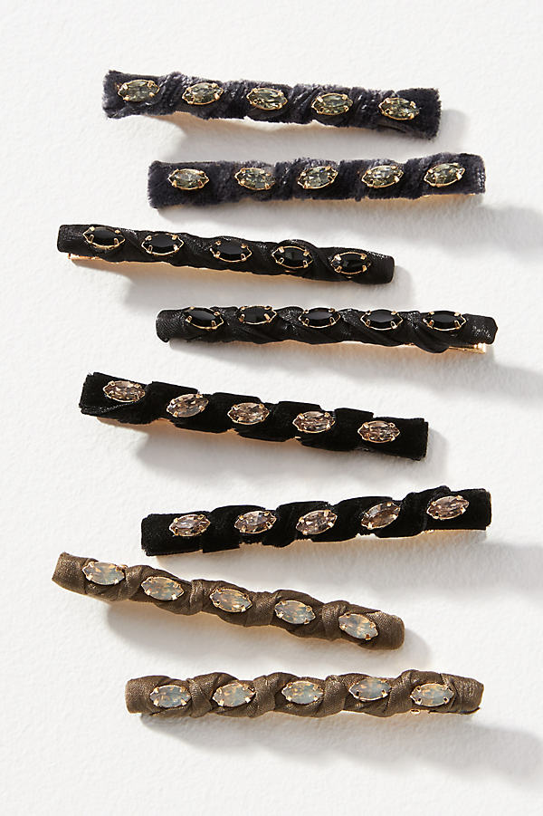 ?Anthropologie Velvet Crystal Barrettes? Anthropologie Velvet Crystal Barrettes, Set Of 8 In Red - 29  main image 2