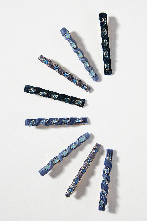 Anthropologie Velvet Crystal Barrettes, Set Of 8 In Red - 29 