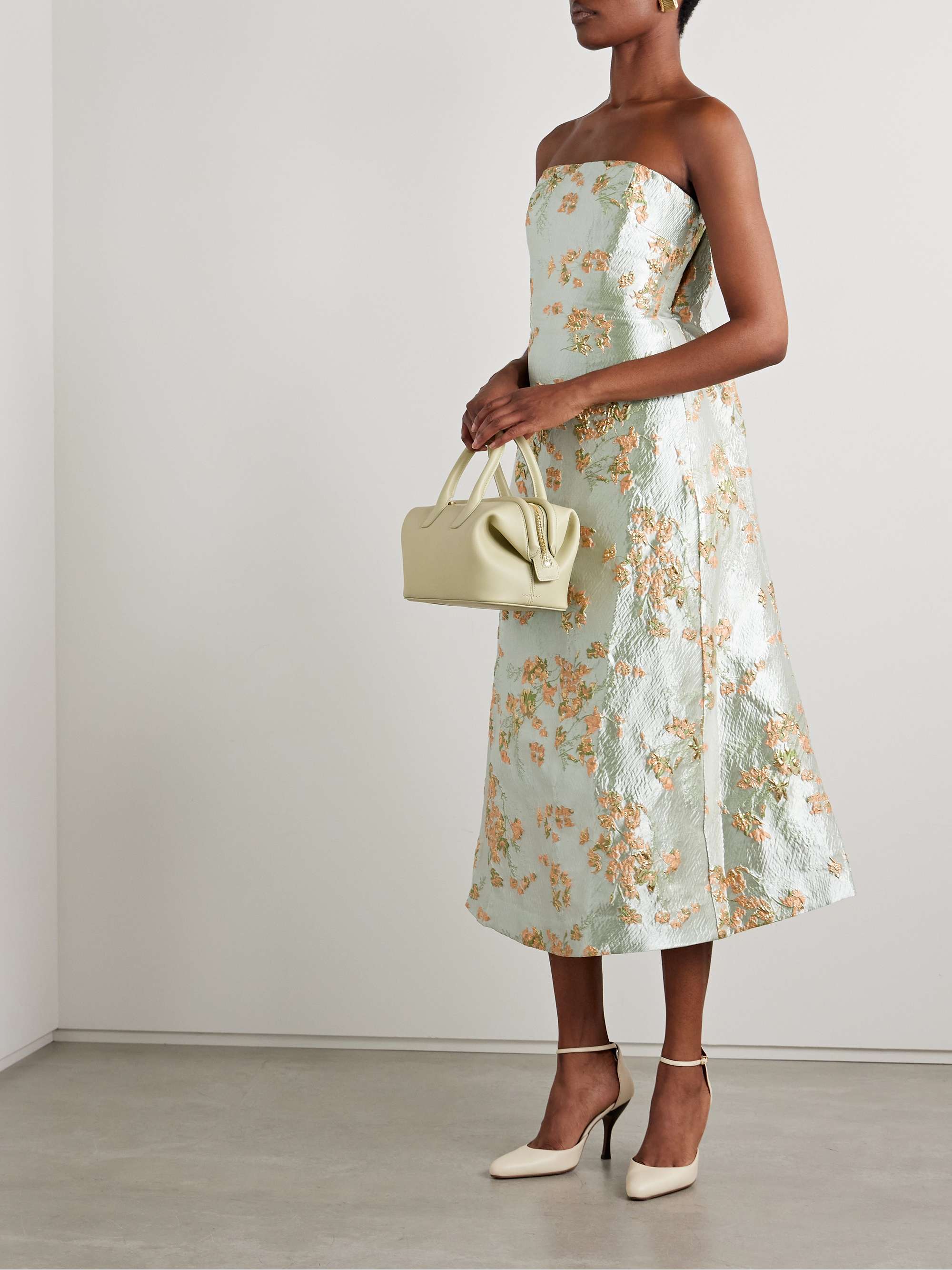 gold strapless brocade midi dress with pockets reviews Strapless Brocade Pockets Midi Dress Strapless Brocade Midi with Pocke –  The Dress Outlet main image 1