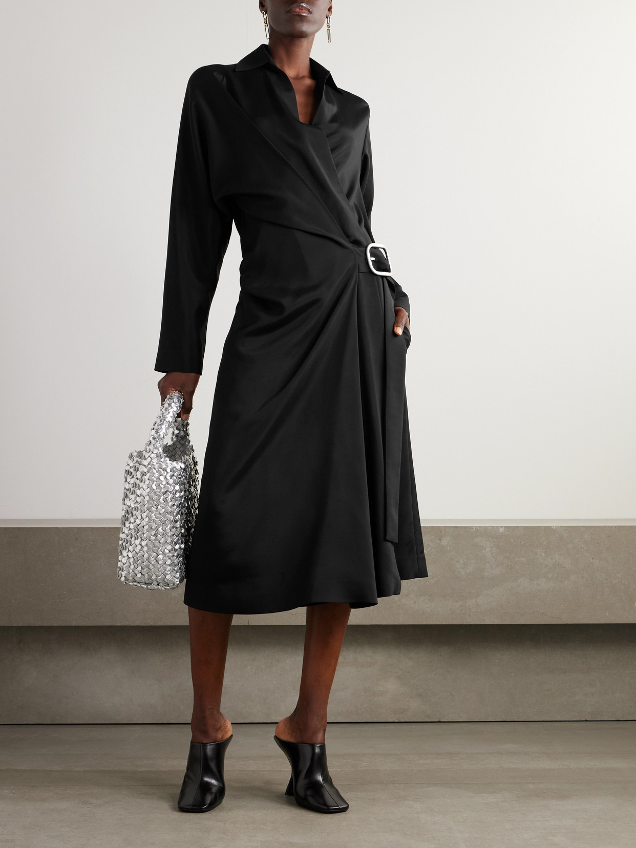 LOEWE Loewe Wrap-effect Belted Woven Midi Shirt Dress