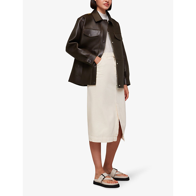 WHISTLES Oversized-Fit Bonded Leather Jacket