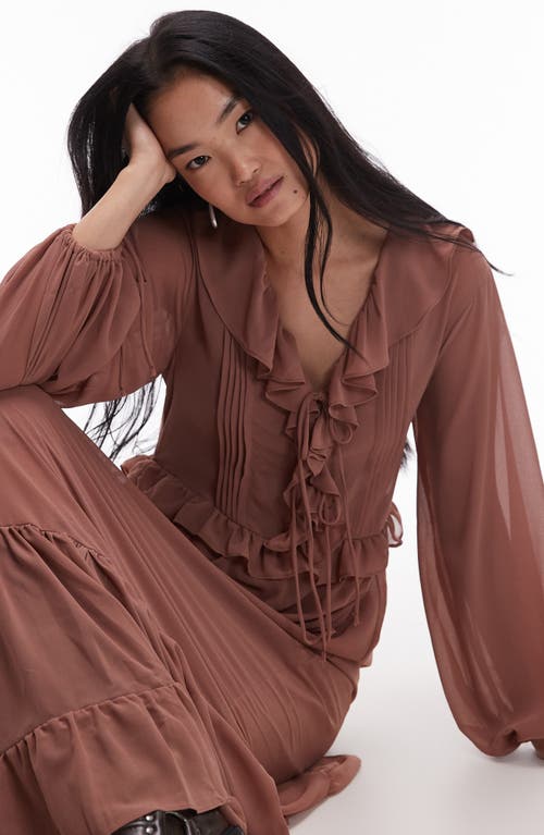 Topshop Ruffle Long Sleeve Chiffon Maxi Dress In Brown - 55% Off |  Editorialist