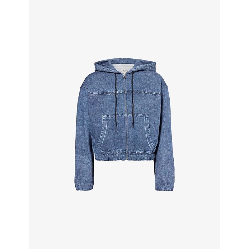 Rag & Bone Miramar Davina Zip-Front Denim-Fleece Hoody - Topaz
