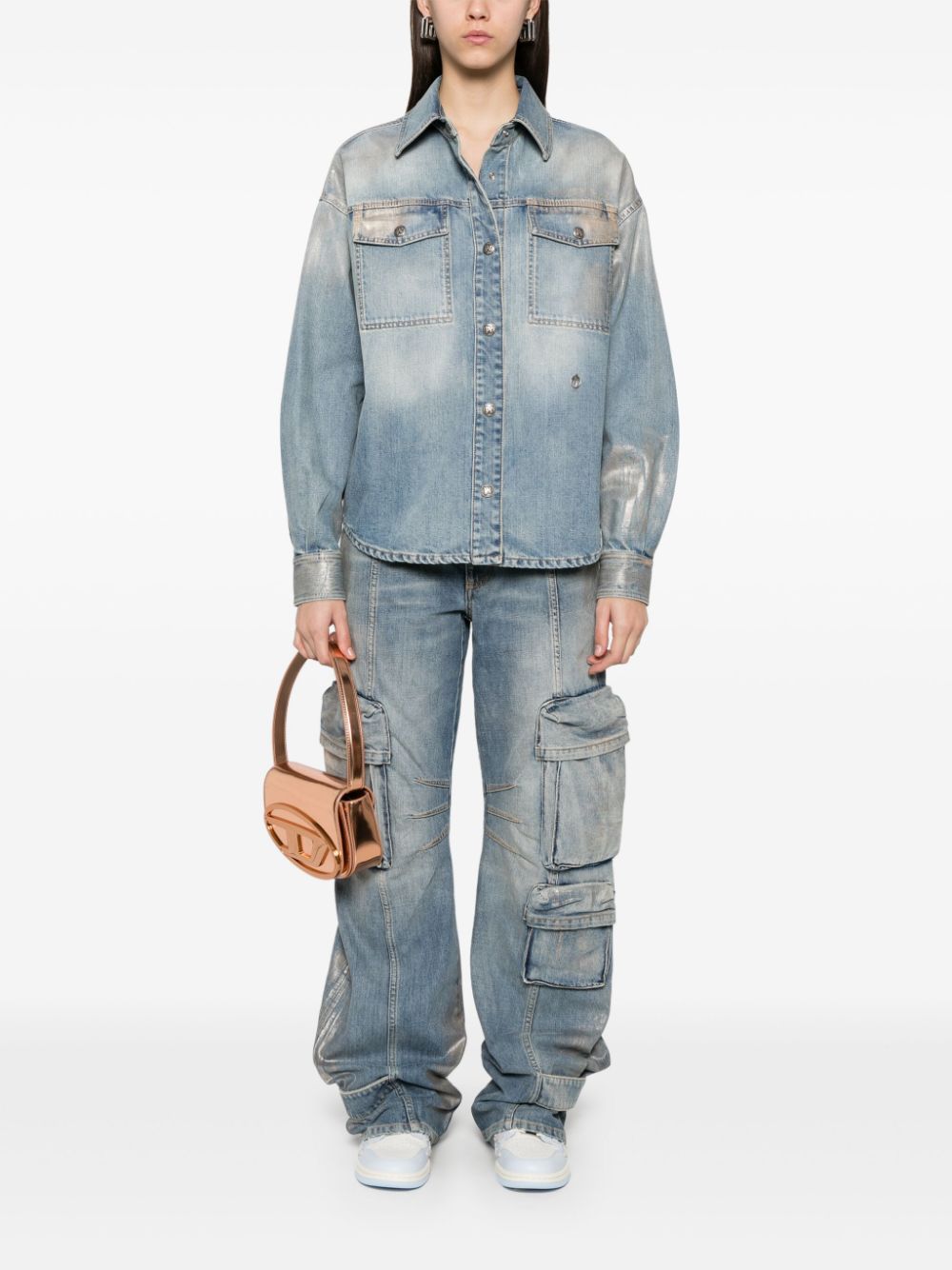 PALM ANGELS Palm Angels Coated Denim Shirt