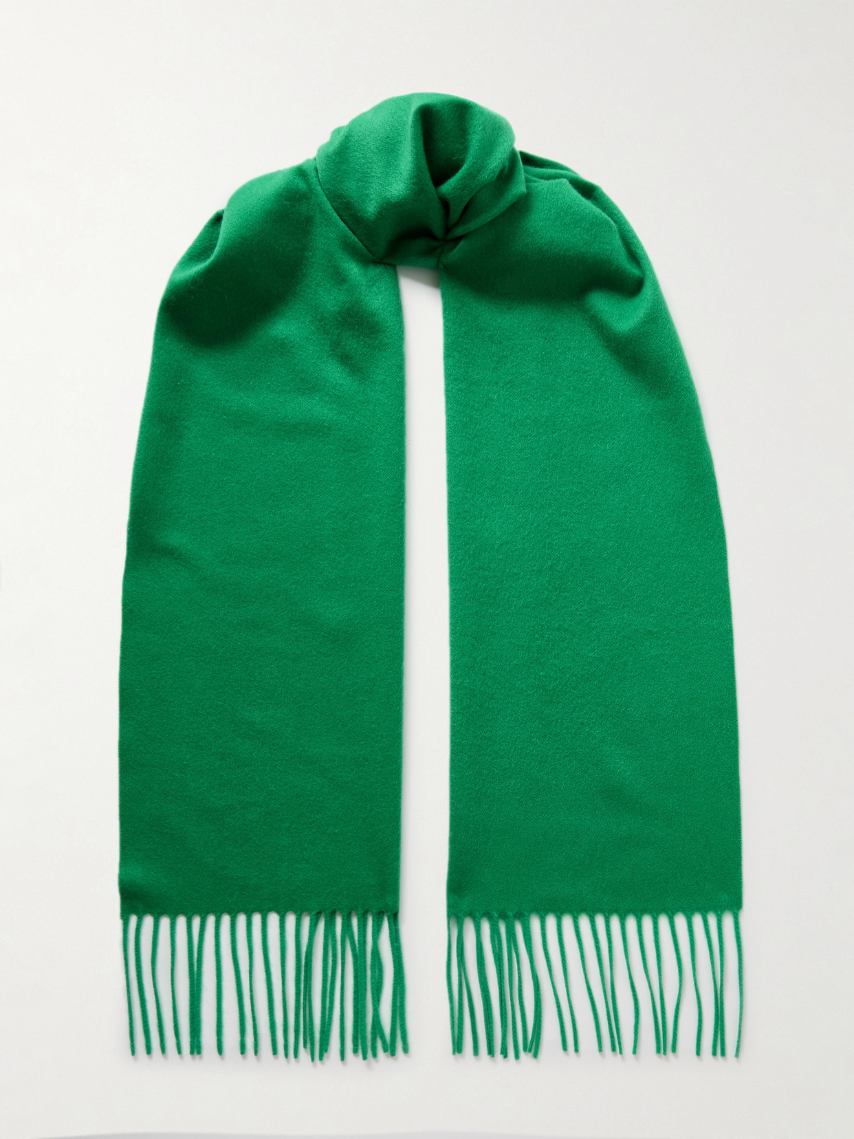The Row Viktor Fringed Cashmere Scarf - Green | Editorialist
