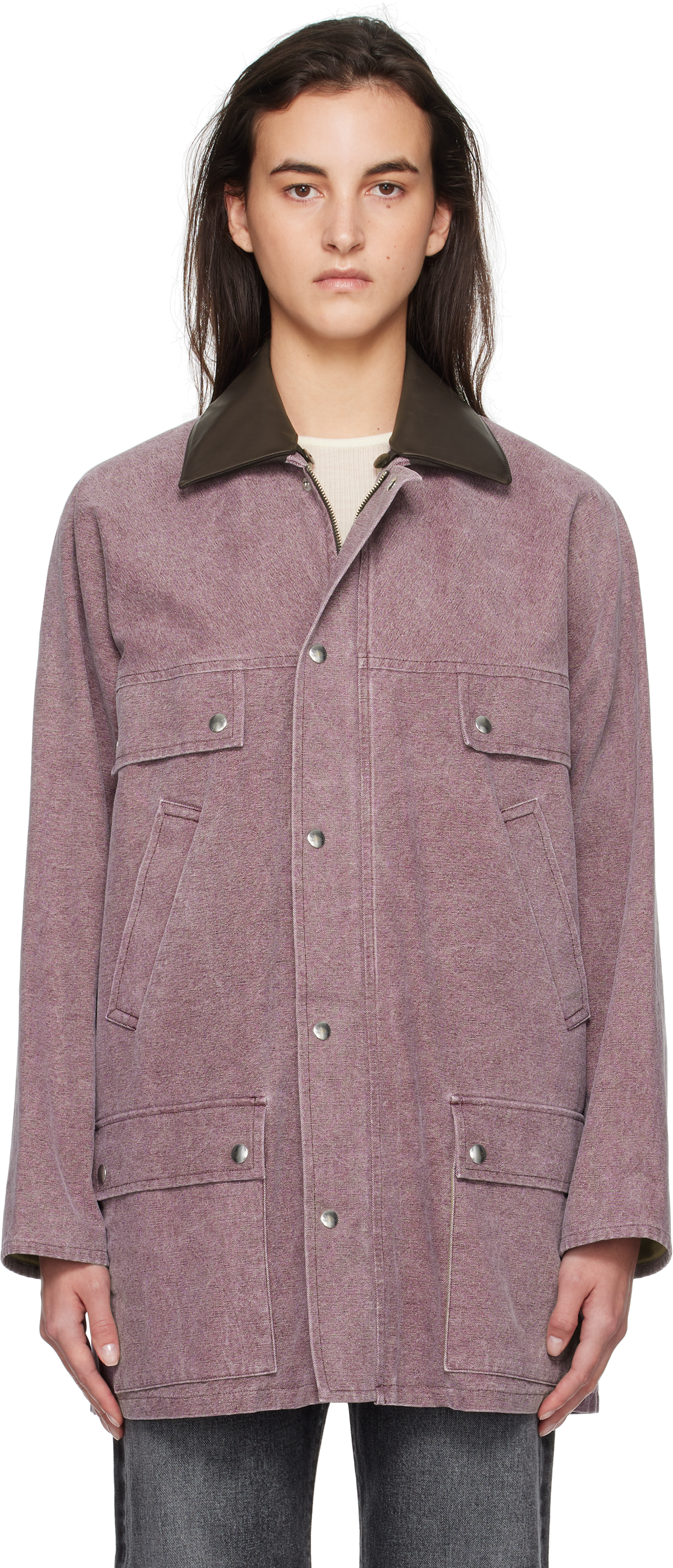 Auralee Washed Organic Canvas Hunting Jacket In Purple 35% Off