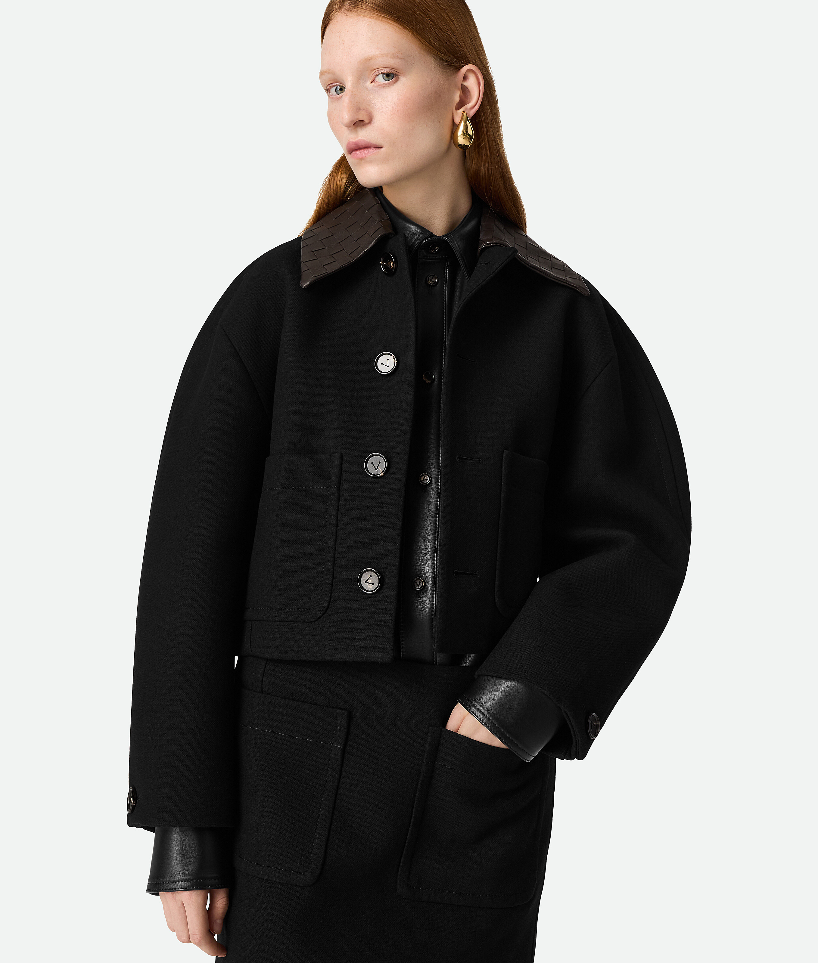 Bottega Veneta Cotton Cropped Jacket - Black | Editorialist