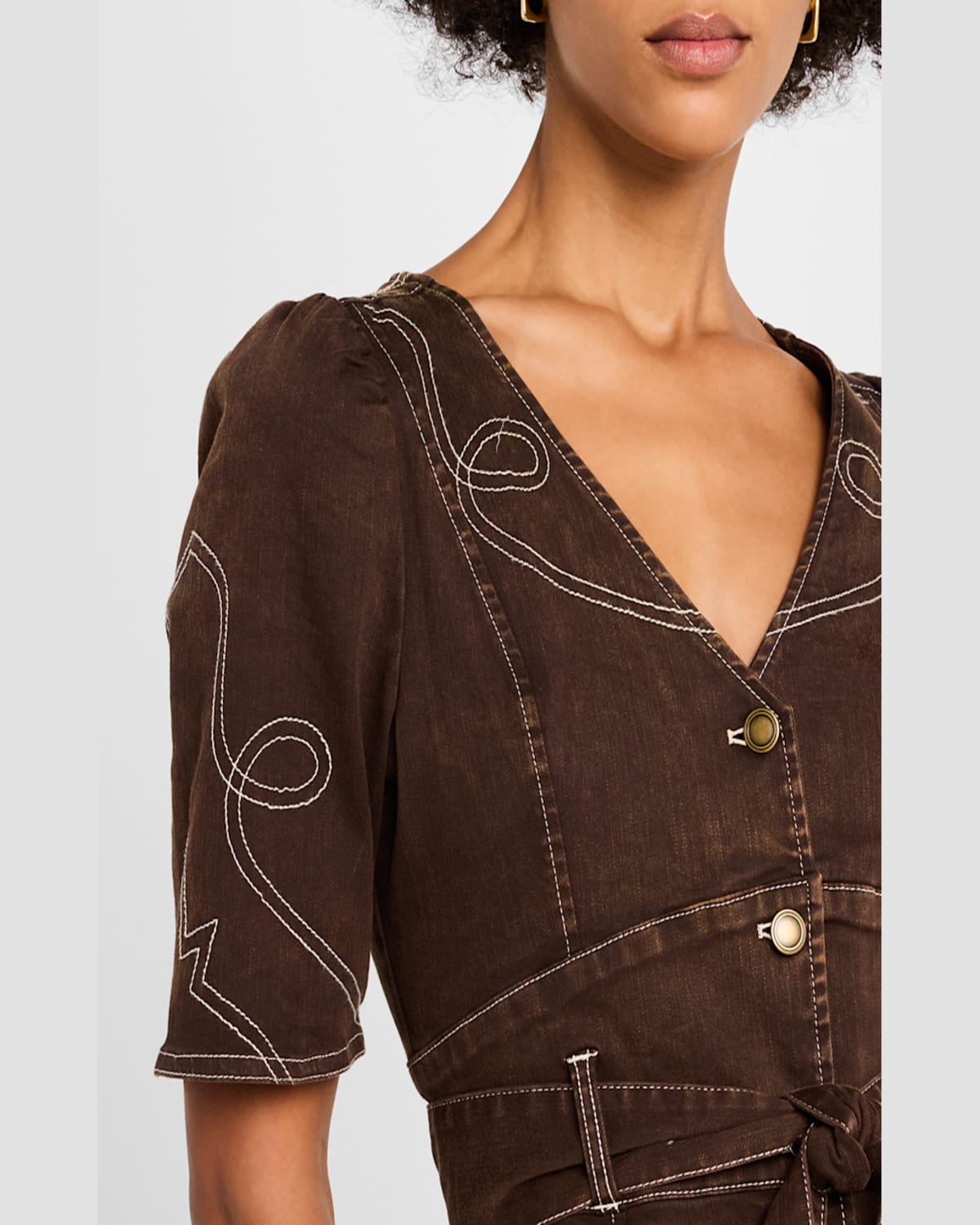 love the label ines belted denim mini dress Love The Label Ines Belted Denim Mini Dress - Espresso