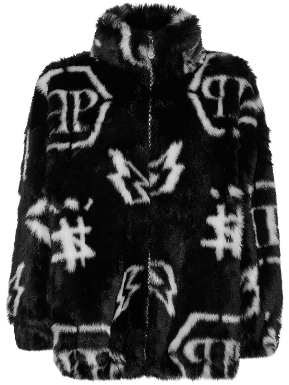PHILIPP PLEIN Philipp Plein Monogram-Print Faux Fur Coat