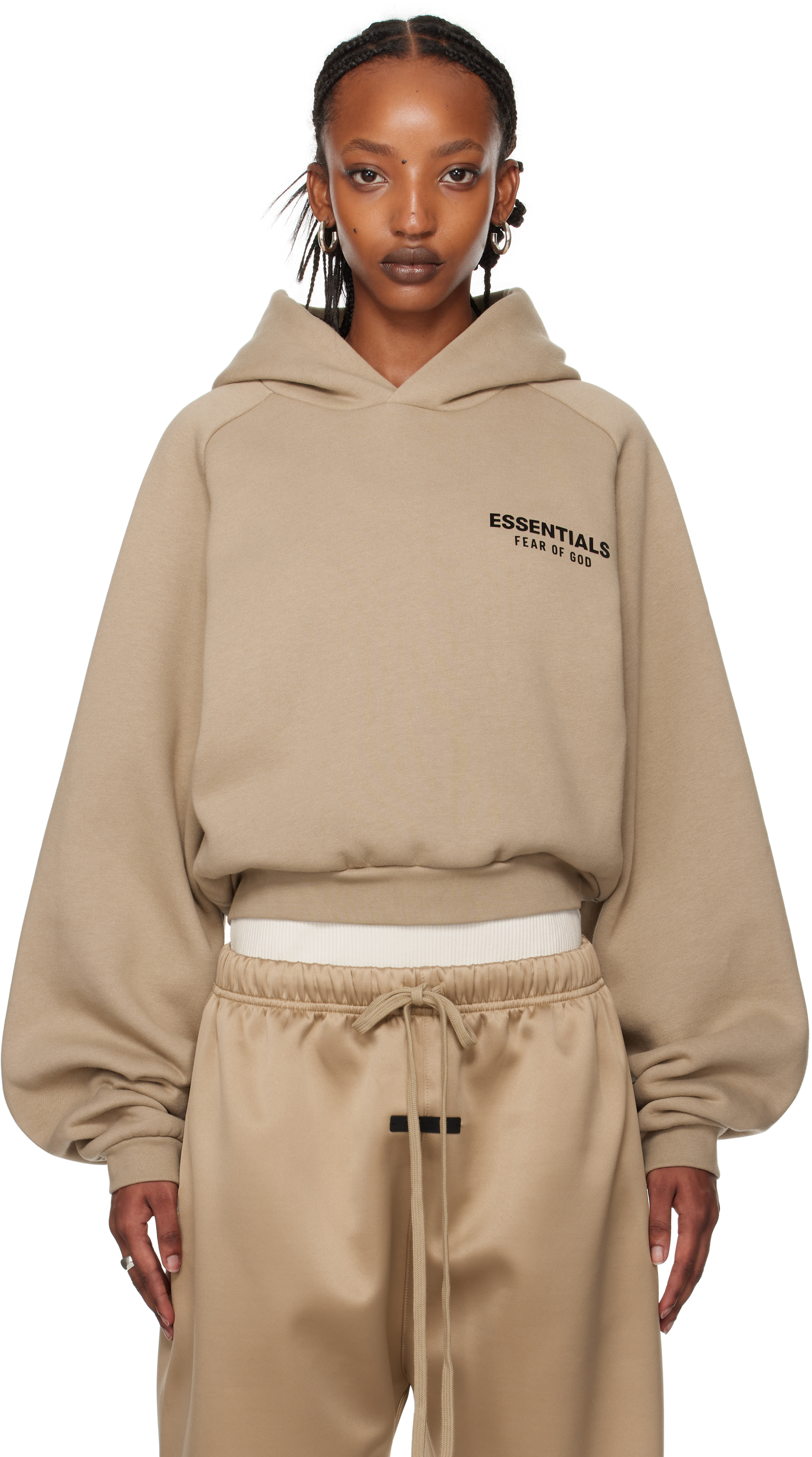 Fear Of God Beige Fleece Cropped Hoodie - Desert Sand | Editorialist