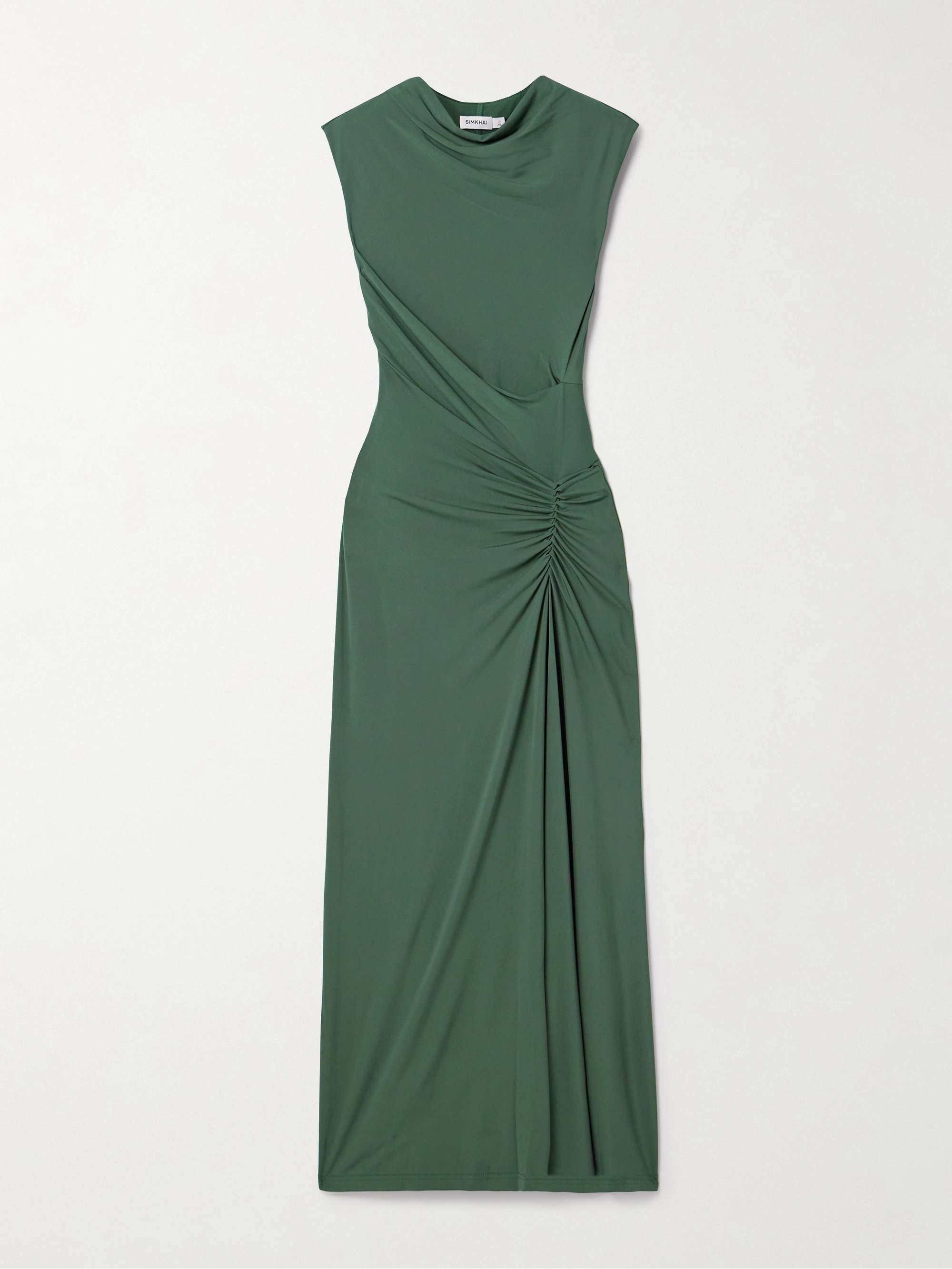 Simkhai Acacia Draped Ruched Stretch-Jersey Midi Dress - Green |  Editorialist