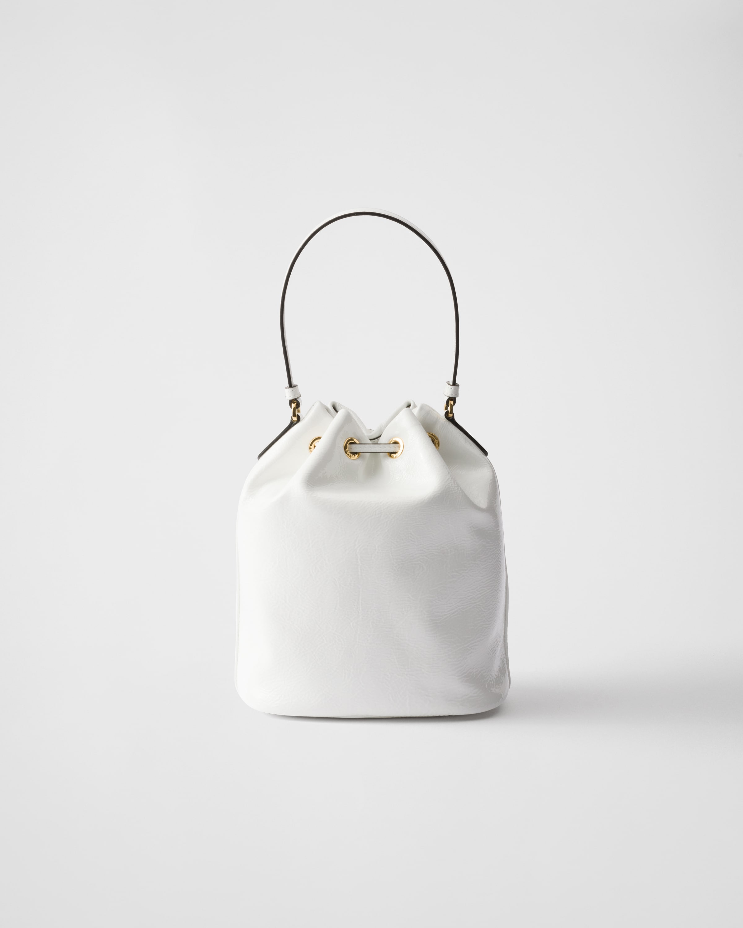 Prada Duet Naplak Patent Leather Bucket Bag with Gold Accents Black Prada Duet Naplak Patent Leather Bucket Bag | PRADA main image 2