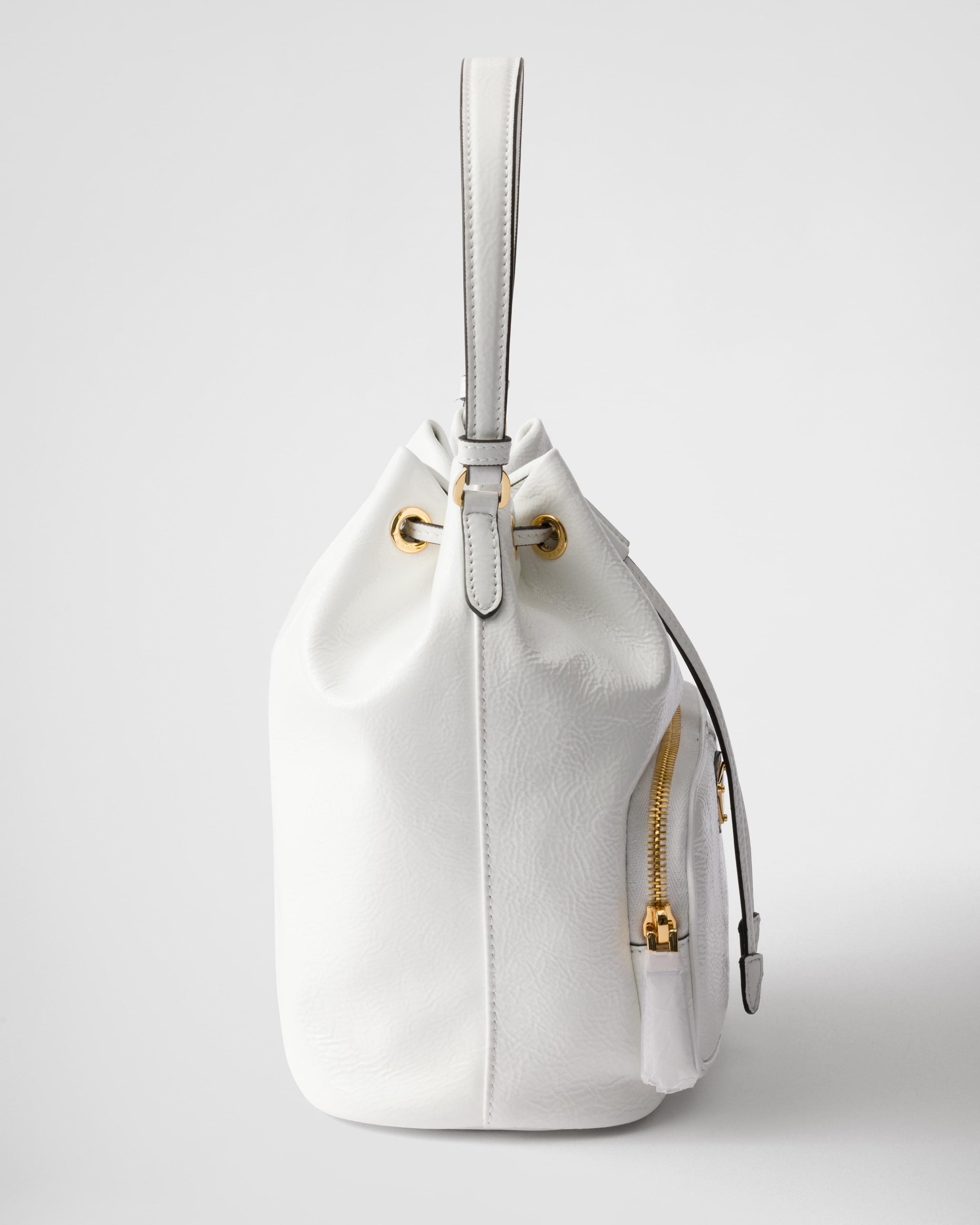 Prada Duet Naplak Patent Leather Bucket Bag - White  display picture 3