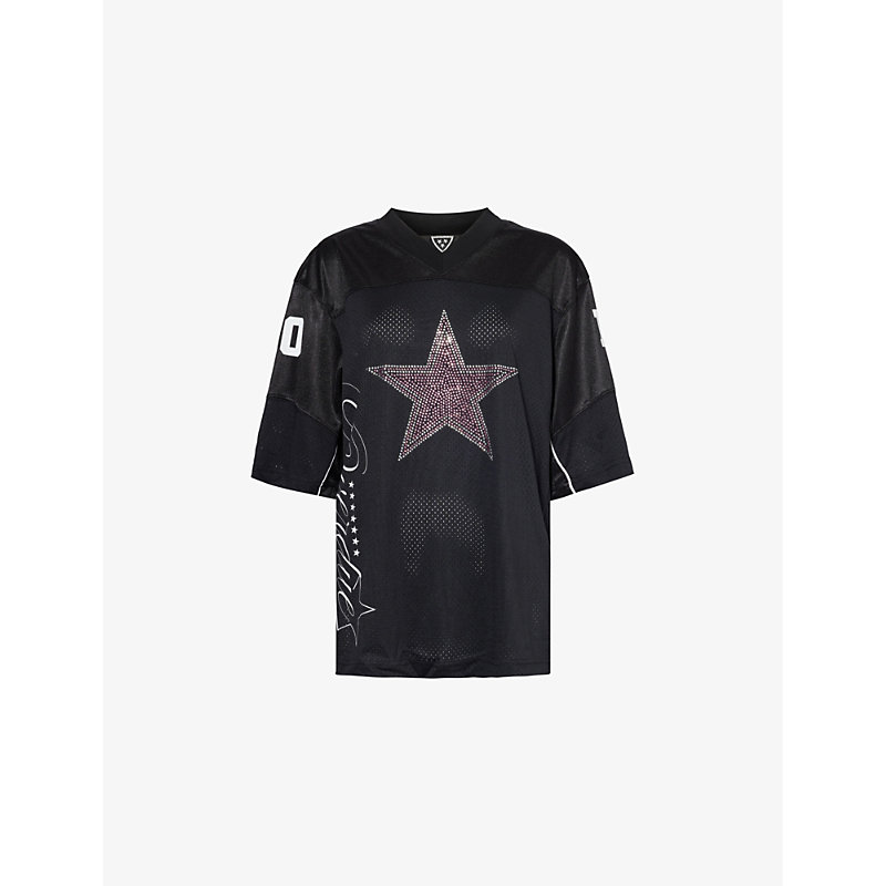 Jaded London Team Spirit Football Rhinestone-Star-Print Woven T