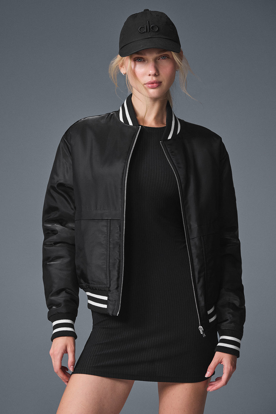 Alo Yoga Afterglow Varsity Jacket - Black | Editorialist
