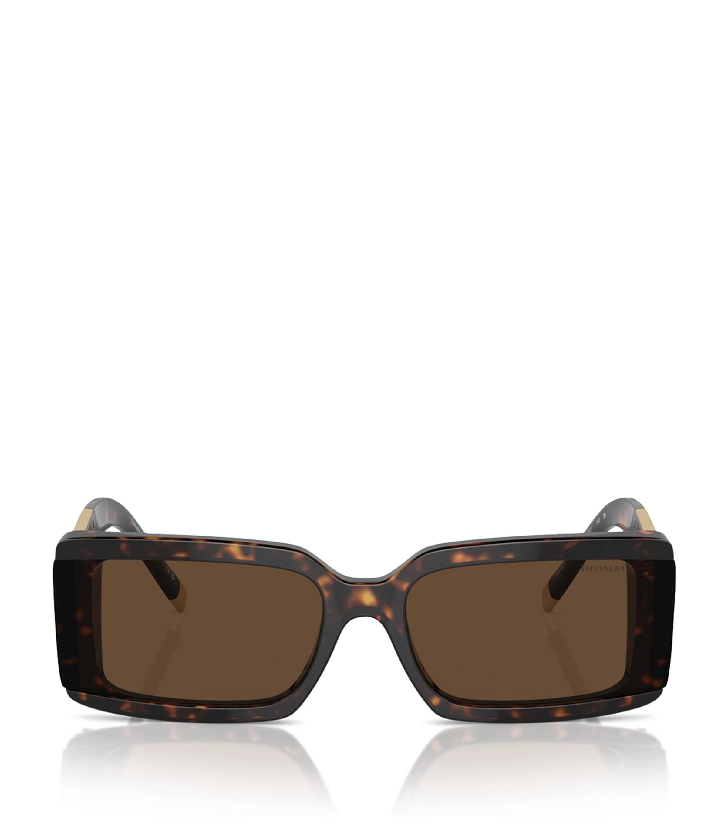 Authentic Tiffany & Co Brown Tortoise Shell Atlas Crystal Square Sunglasses Tiffany Eyewear:Sunglasses in Tortoise Acetate with Light  main image 2