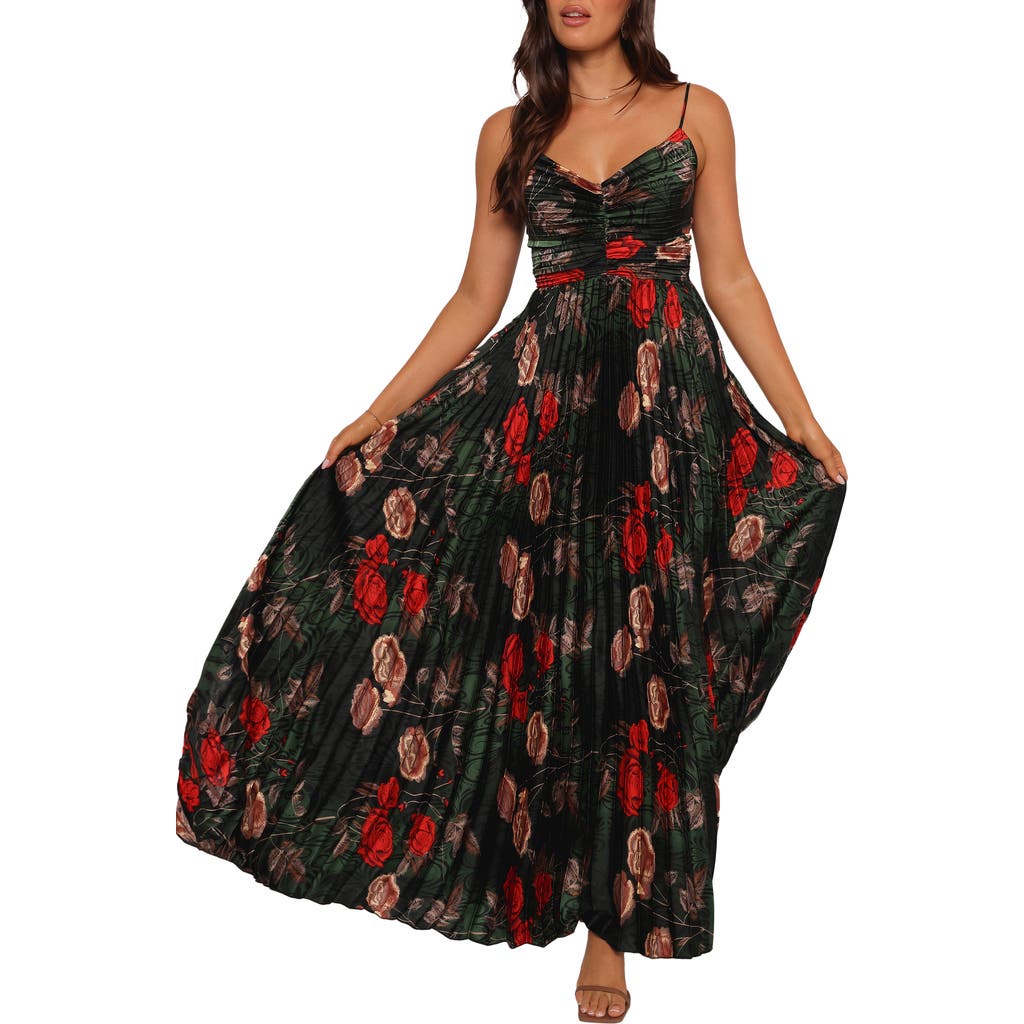 Petal & Pup Naira Floral Pleated Maxi Dress - Green Floral | Editorialist
