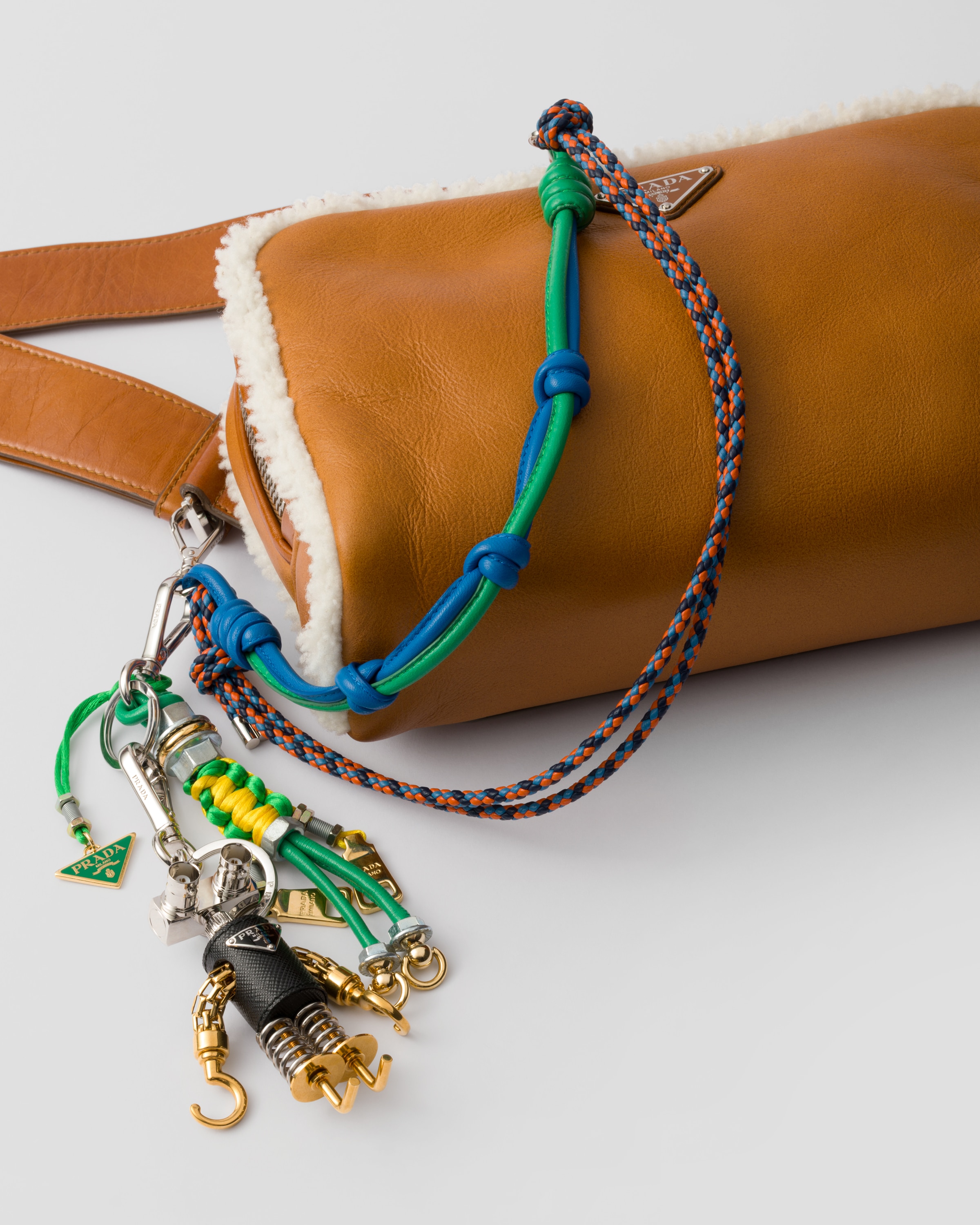 Prada Nappa Leather And Metal Keychain Charm - Mint/Mare