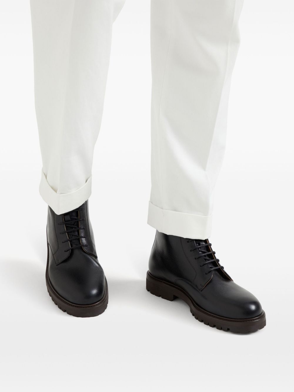 NEW! $1,650 Brunello Cucinelli Black Ankle Lace-Up Lug Sole Boots 45 12 Brunello Cucinelli Lug Sole Lace-Up Boots In C101 Black - 40  main image 4