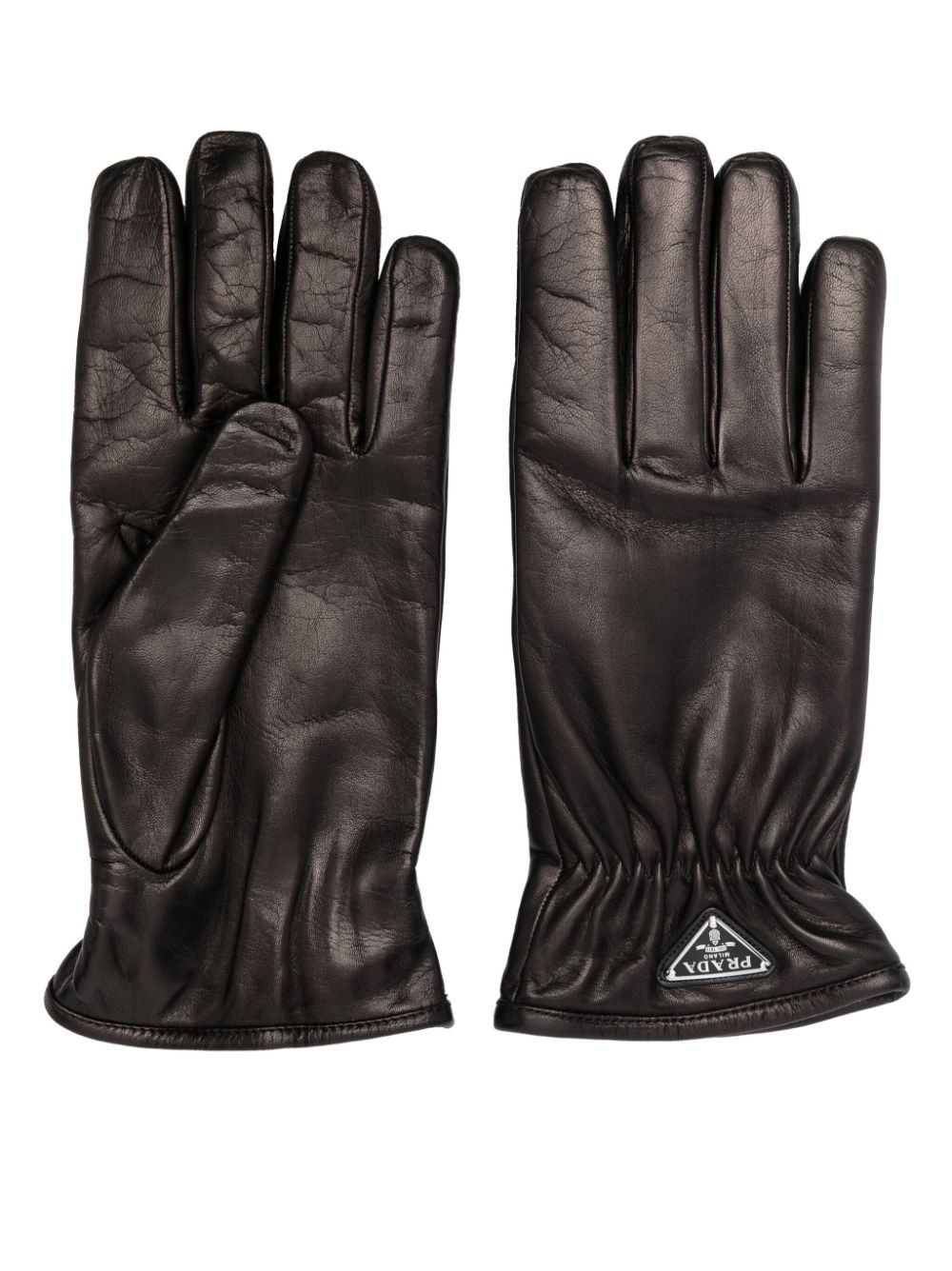 Prada Pouch-Embellished Leather Gloves - Purple | Editorialist