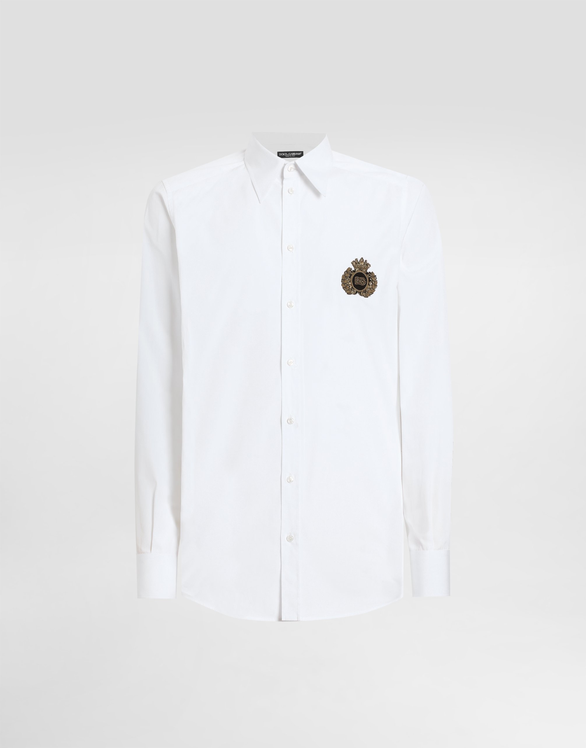 Dolce & Gabbana Cotton Shirt With Heraldic Patch In White | Editorialist Dolce & Gabbana Cotton Shirt With Heraldic Patch In White | Editorialist