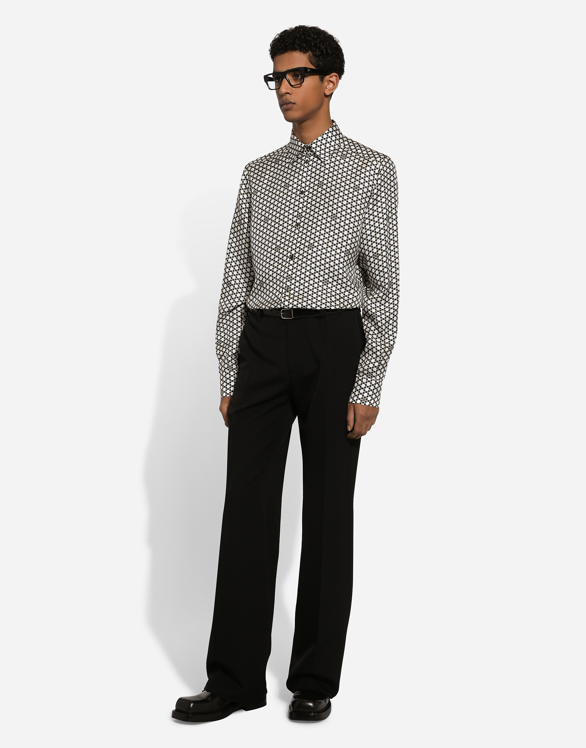 DOLCE & GABBANA silk martini-fit shirt with dg print