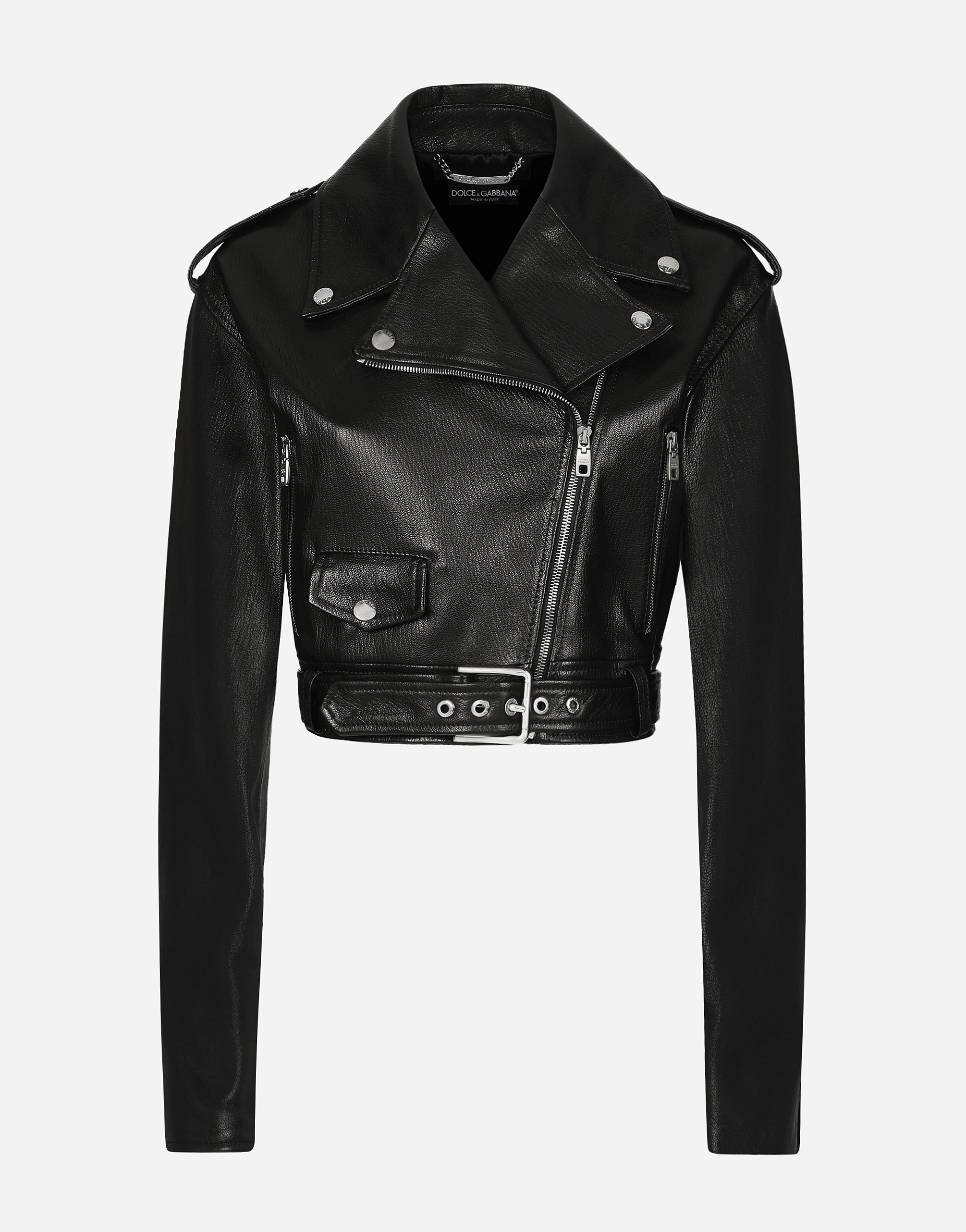 Dolce & Gabbana Plongé Nappa Leather Biker Jacket In Black Dolce & Gabbana Plongé Nappa Leather Biker Jacket In Black