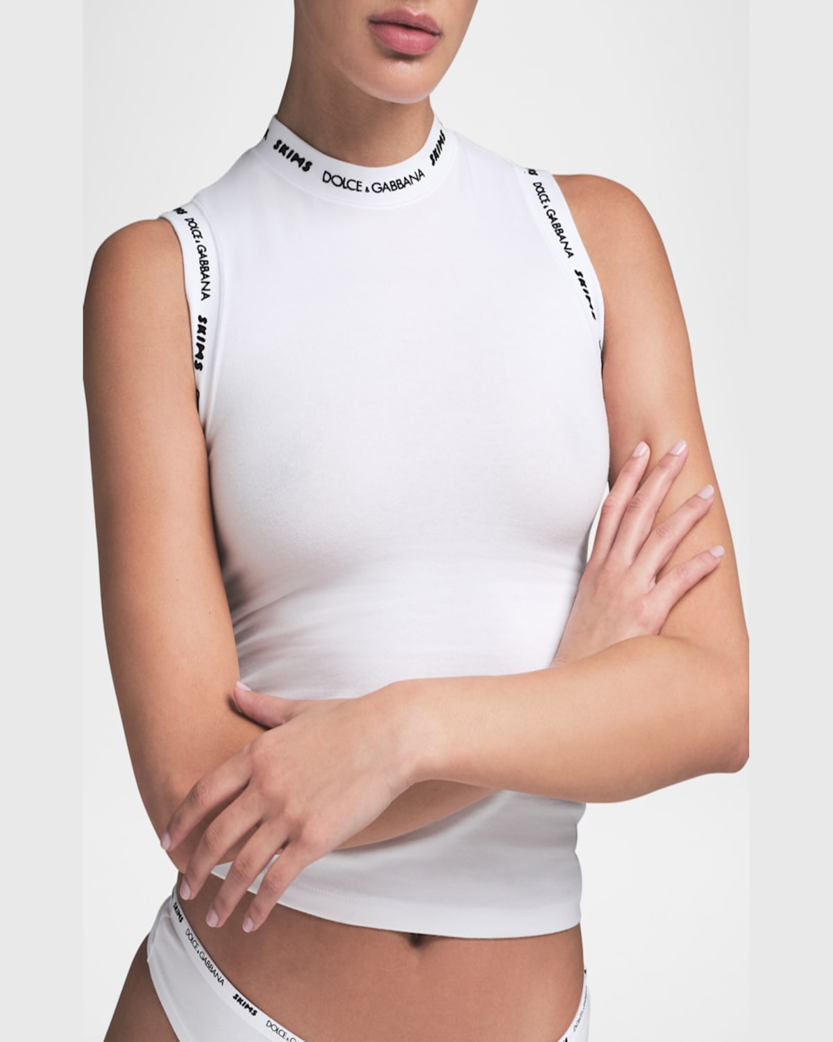 Dolce & Gabbana X Skims Cotton Jersey Mock-Neck Tank - Snow