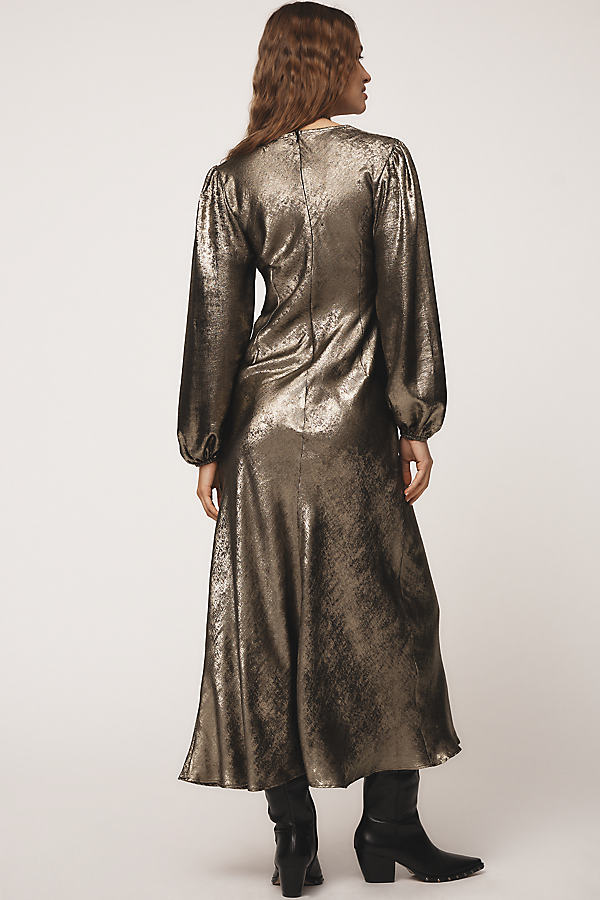 Glamorous Long-Sleeve Metallic Midi Dress In Gold - 26% Off | Editorialist