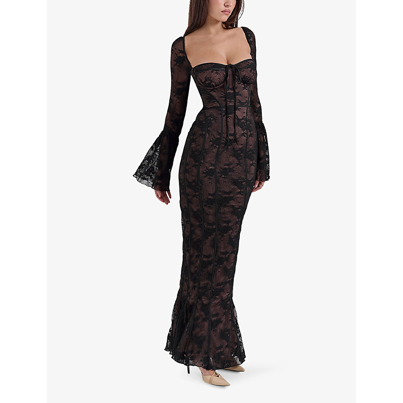 House Of Cb Indiana Stretch-Lace Maxi Dress - Apricot | Editorialist