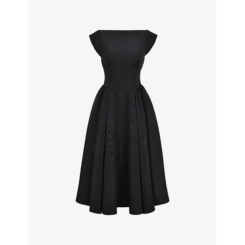 House Of Cb Debutante Satin Midi Dress - Black Moire - 2% Off | Editorialist