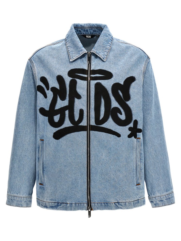 Gcds Zip-Up Denim Jacket In Blue 73% Off Editorialist