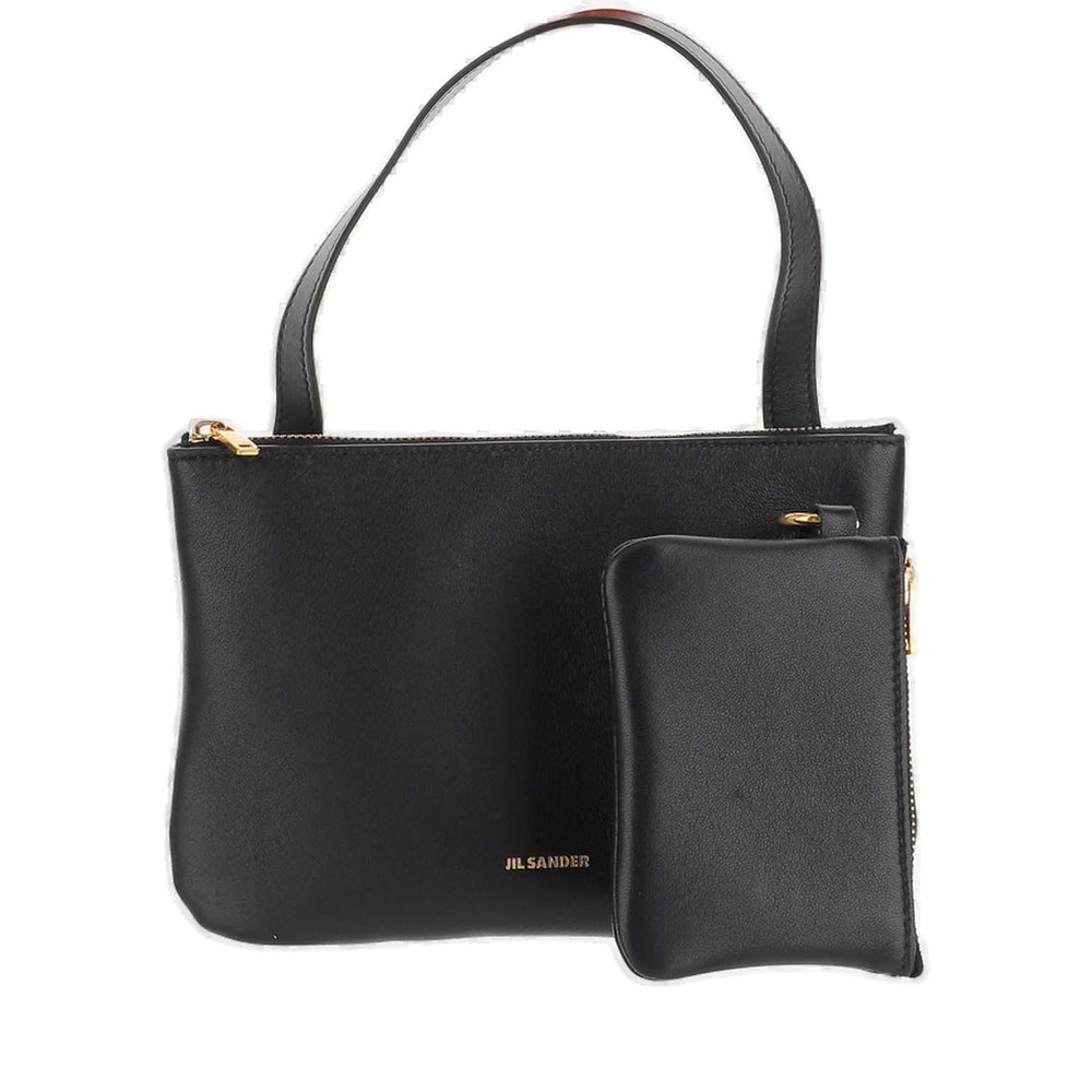 Jil Sander Logo Stamp Zipped Shoulder Bag In Black - 40% Off