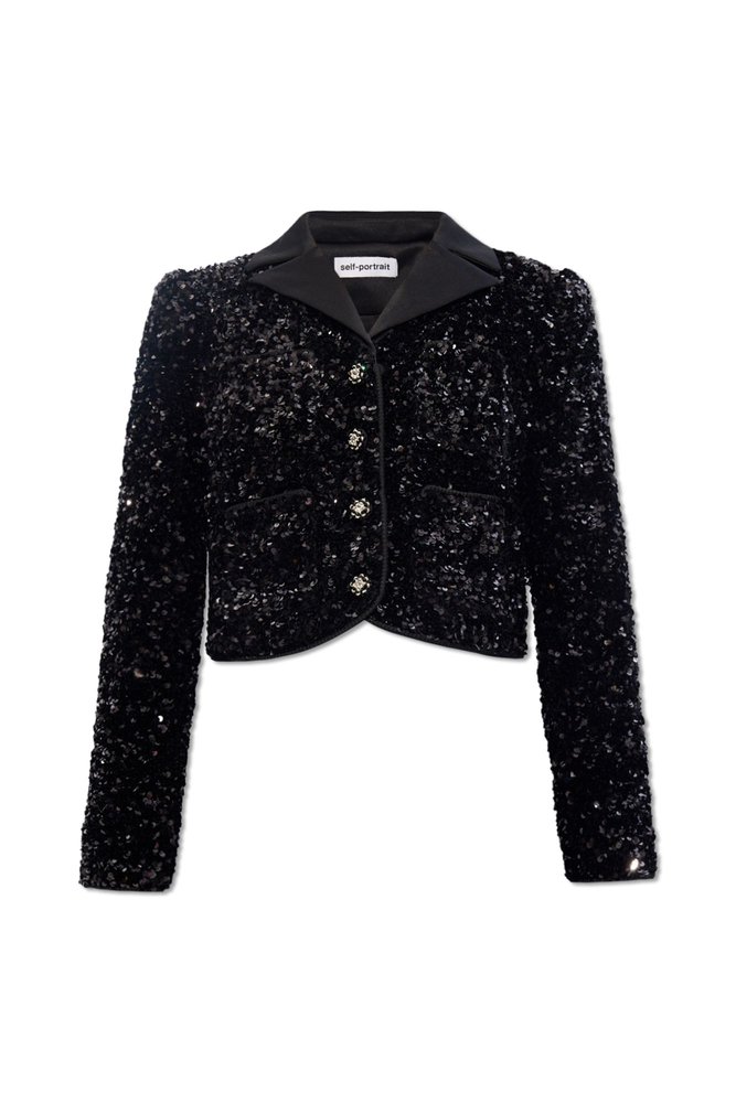 Self-Portrait Sequin Embellished Cropped Blazer In Black 33% Off