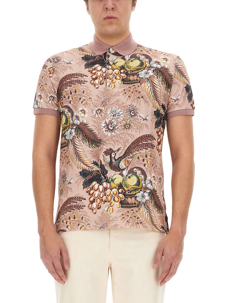 Etro Floral Printed Short-Sleeved Polo Shirt In Multi - 30
