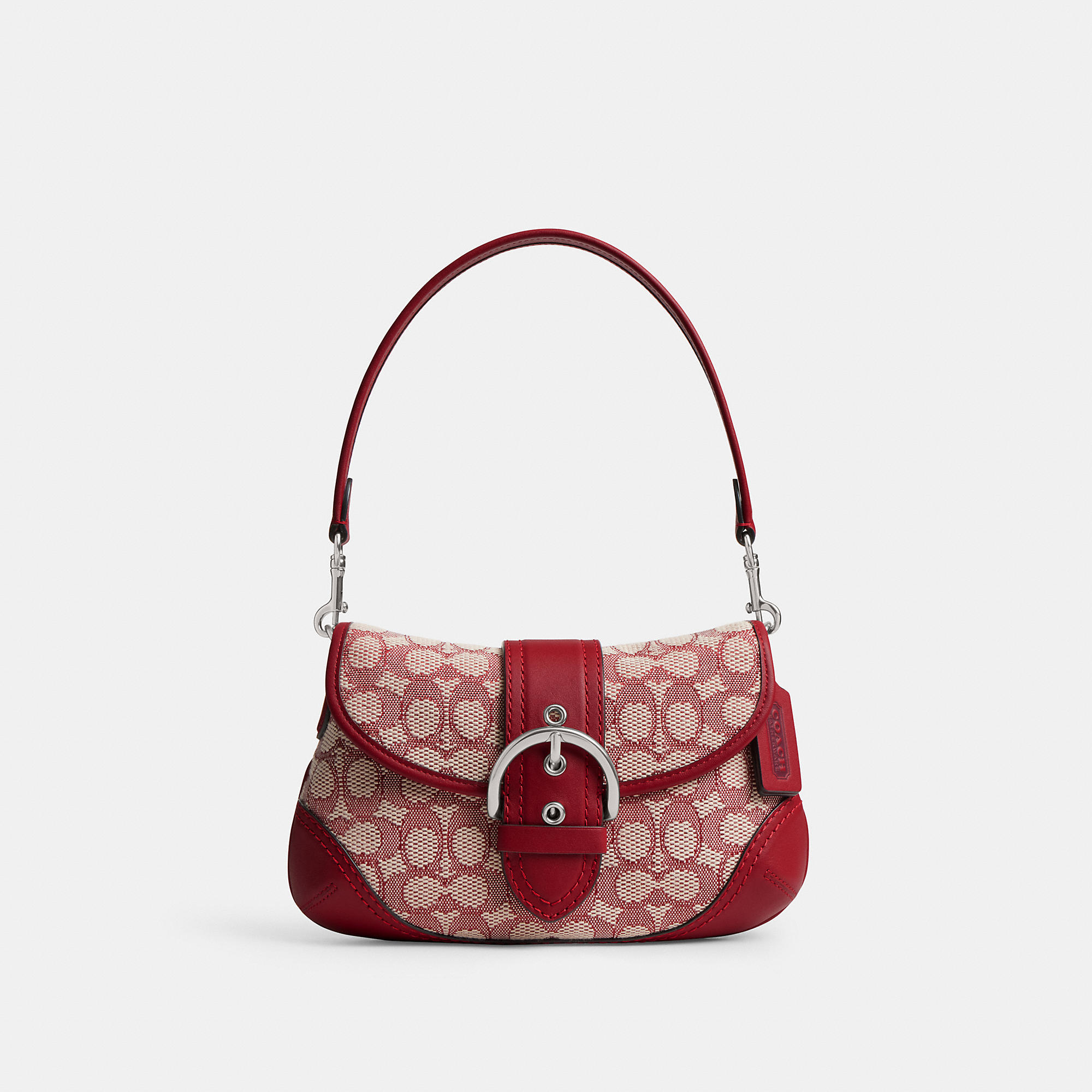 Coach Soho Flap Bag In Signature Textile Jacquard In Silver/Ruby 