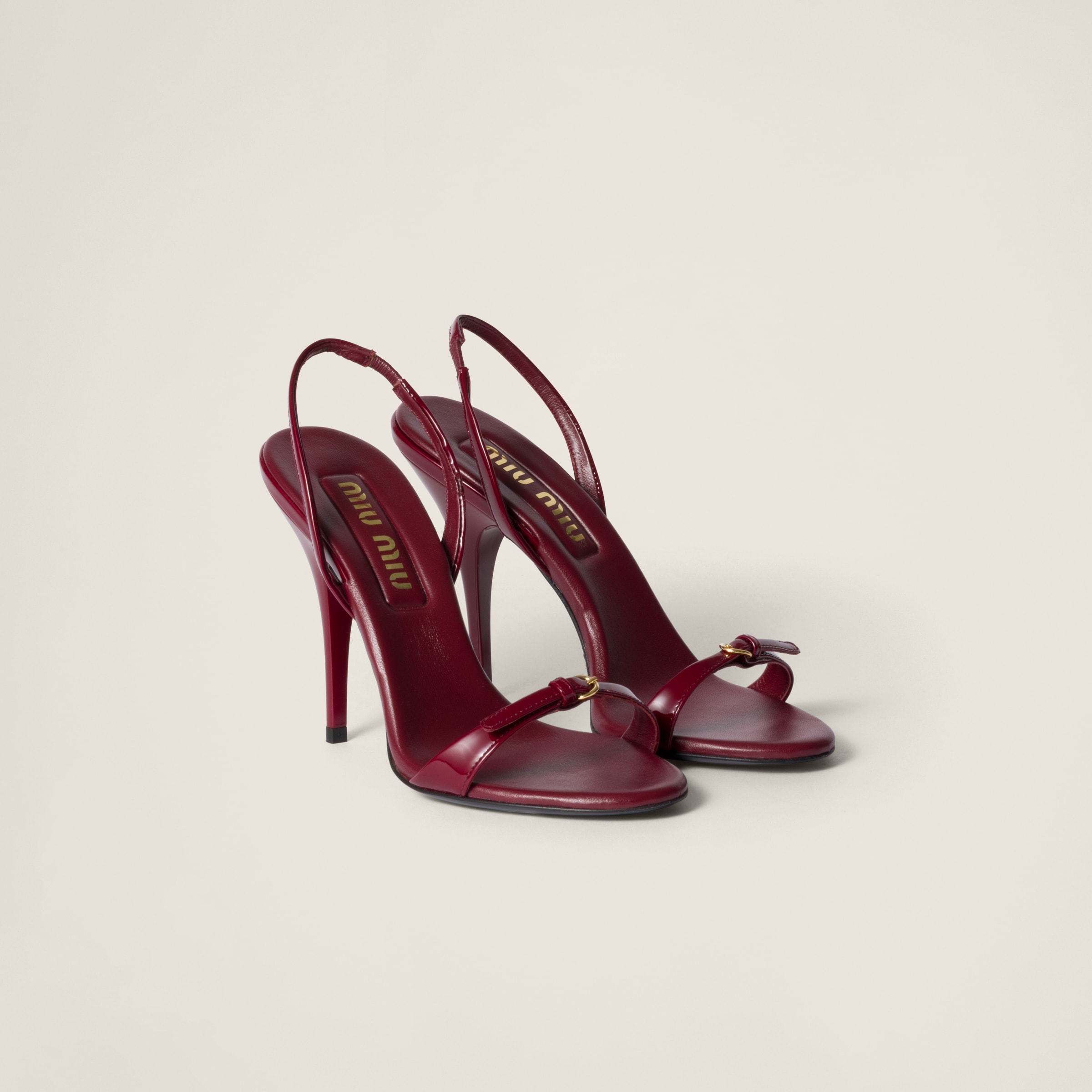 Miu Miu Patent Leather High Heel Sandals - Crimson