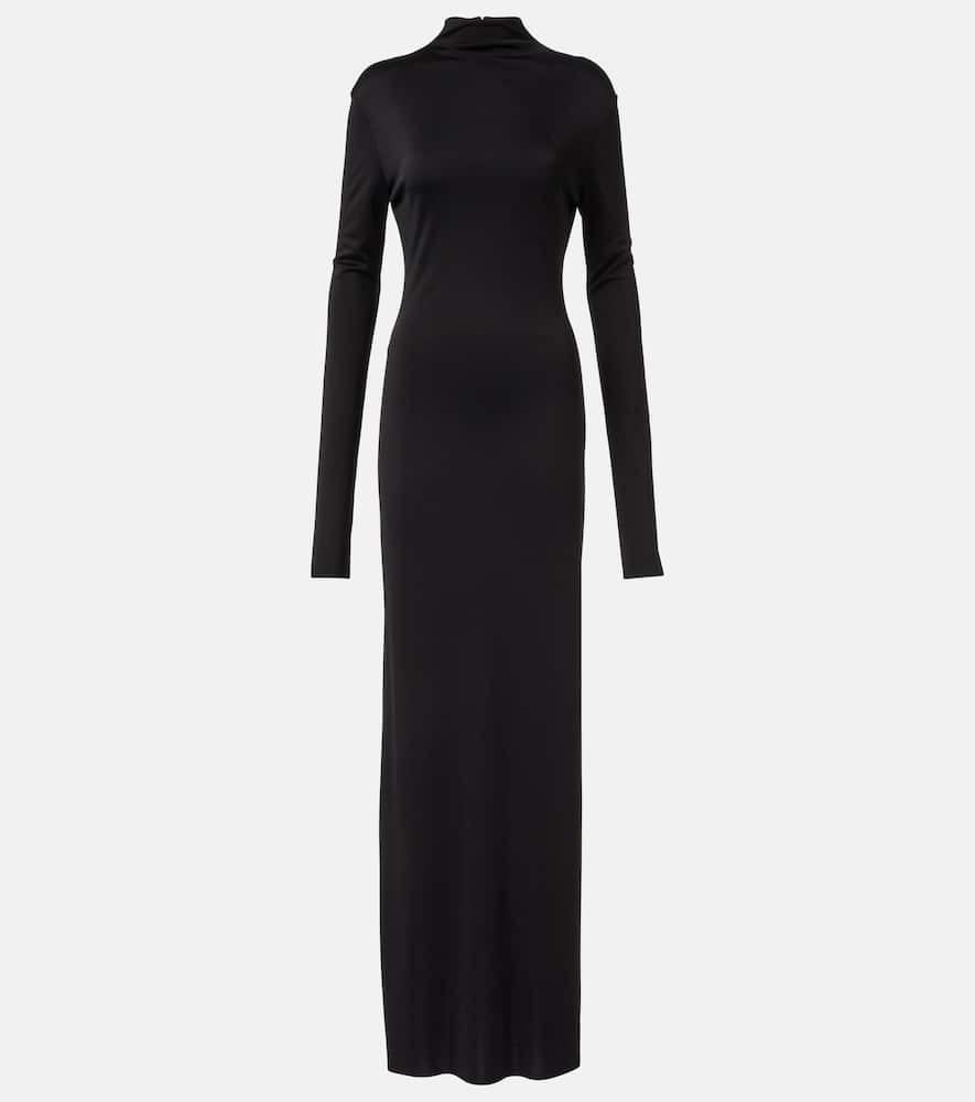 turtleneck maxi dress black Obsidian Velvet Mesh Turtleneck Maxi Dress – PRISCAVera main image 0