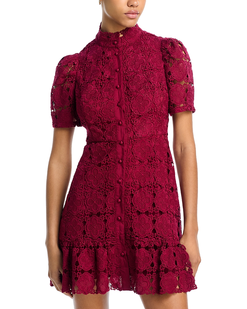 chinese dress ladies ASHLEYlauren 4852 – Strapless Lace Appliqué Semi-Sheer Mini Dress