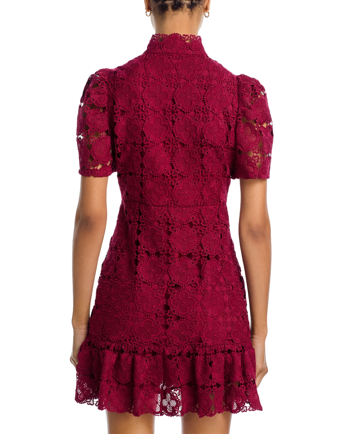 slim fit dress slacks ASHLEYlauren 4852 – Strapless Lace Appliqué Semi-Sheer Mini Dress