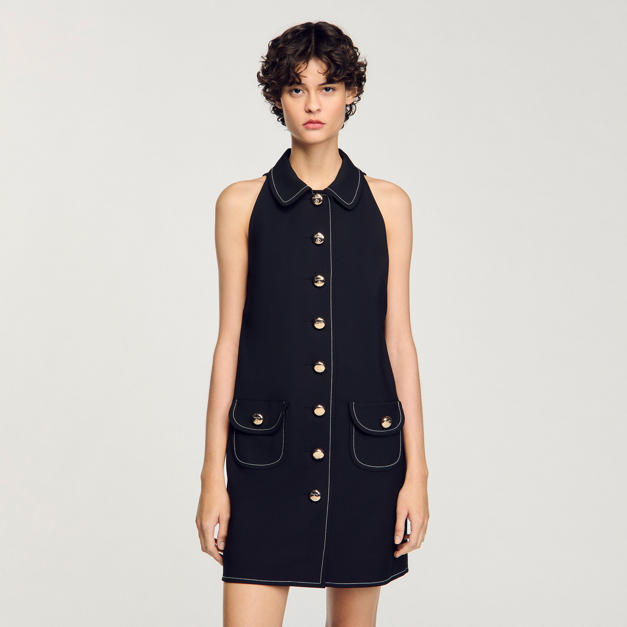 【SANDRO】Peter Pan Collar Short Dress Sandro Peter Pan Collar Mini Dress - Black - 50% Off