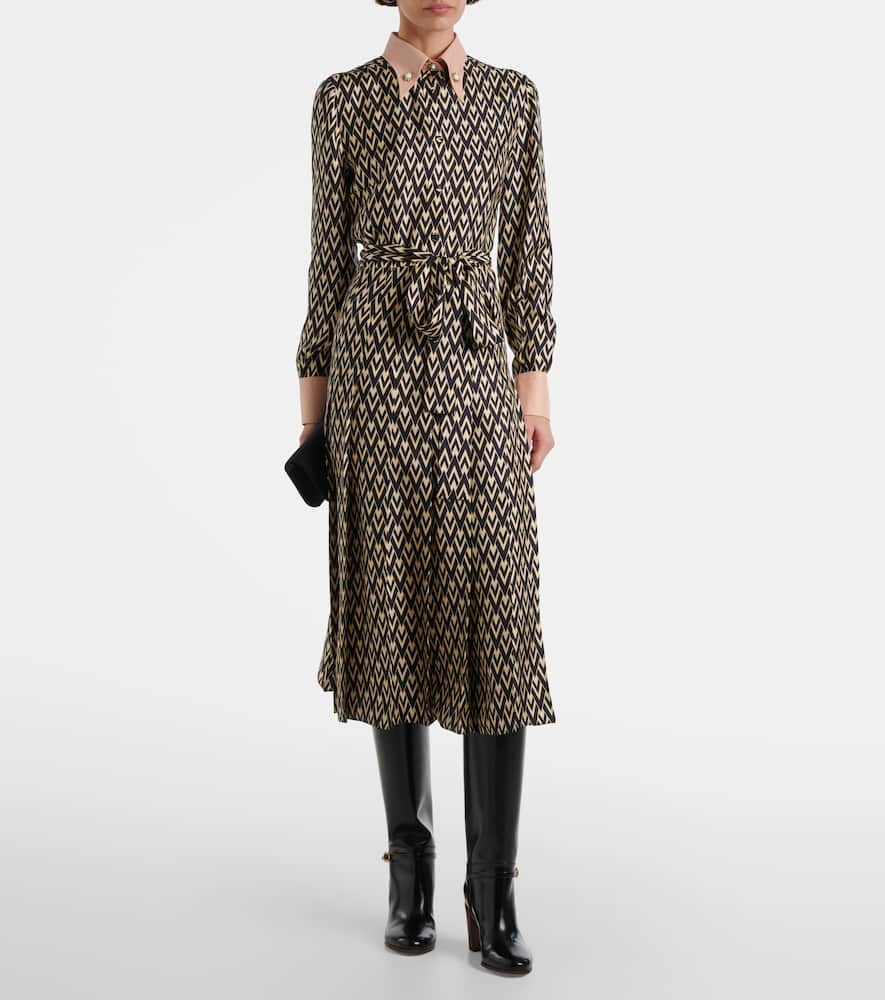 VALENTINO Valentino Toute La V Silk Twill Shirt Dress