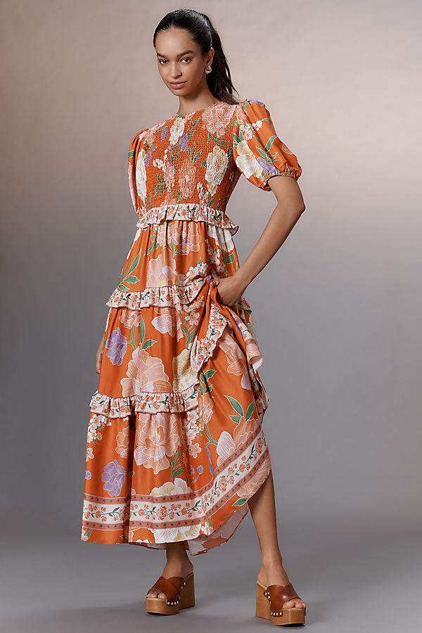 Farm Rio Short-Sleeve Tiered A-Line Maxi Dress In Black - 39% Off