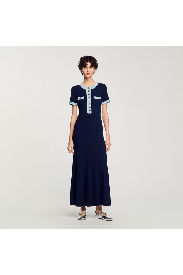 Sandro Knit And Denim Maxi Dress In Blue / Navy - 30% Off | Editorialist