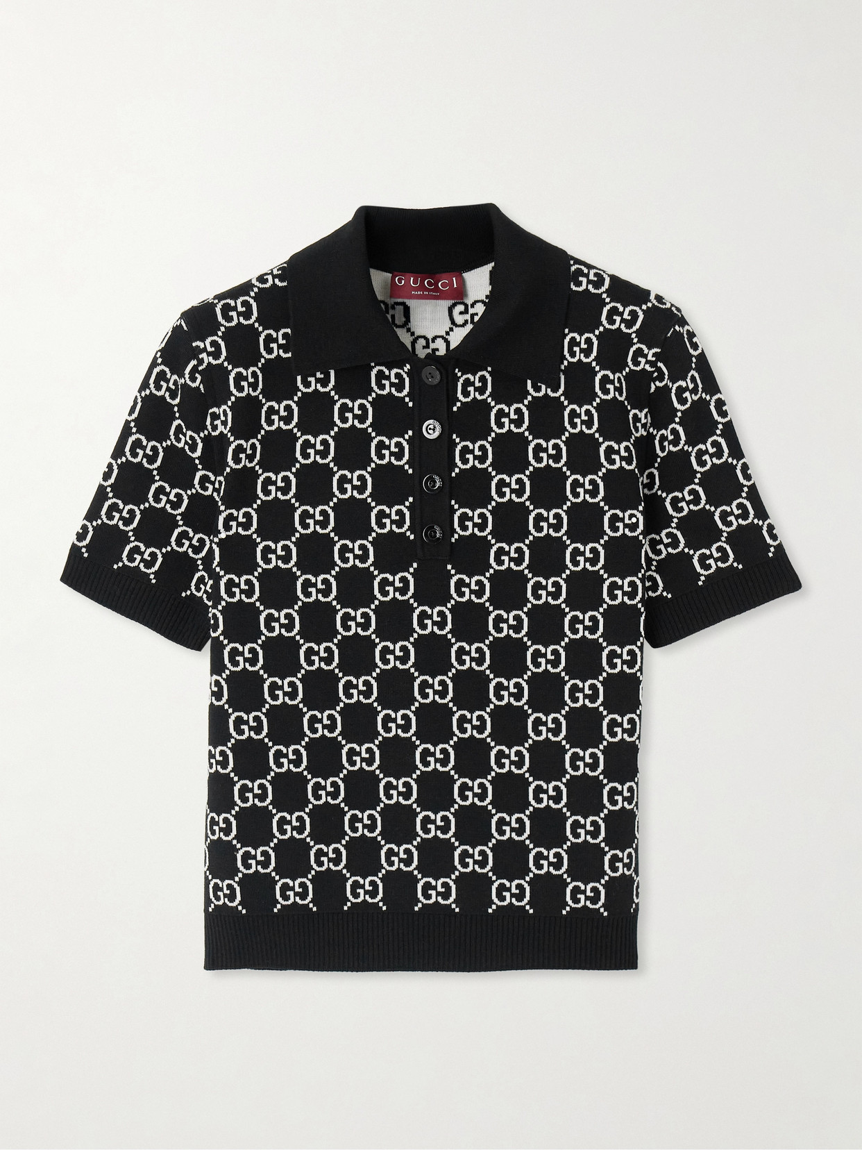 Gucci Reversible Logo-Jacquard Wool-Blend Polo Shirt In Black