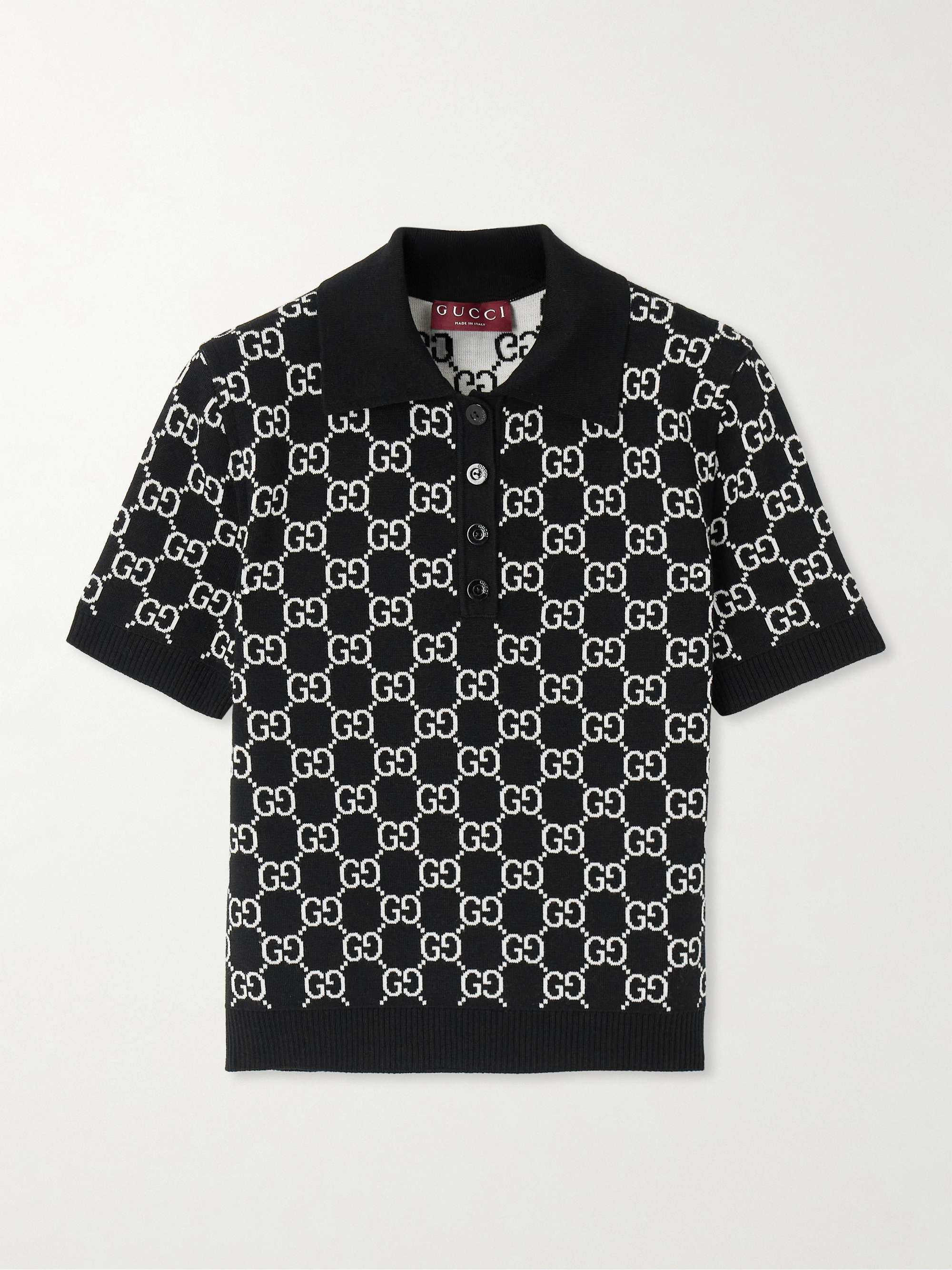 Gucci Reversible Logo-Jacquard Wool-Blend Polo Shirt In Black